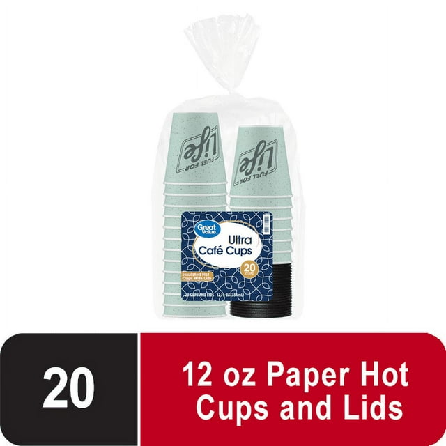 Great Value Ultra Cafe Disposable Hot Cups with Lids, 12 fl oz, 20 ...