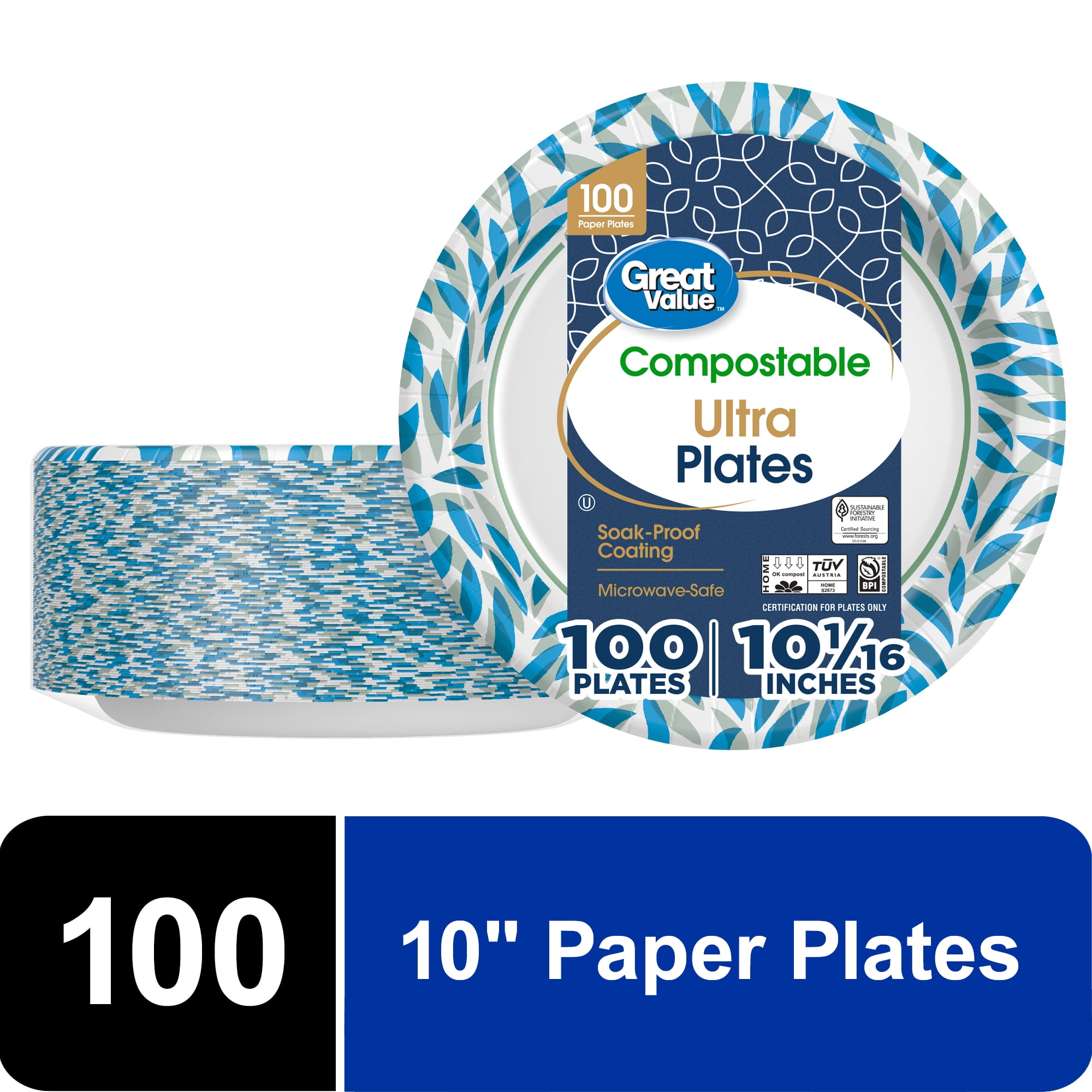 Great Value Ultra Paper Plates, 10”, White, 100 Count - Walmart ...