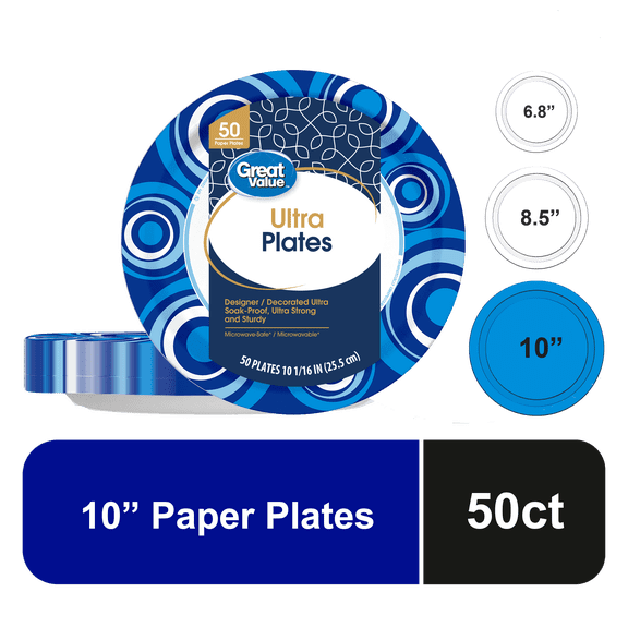 Great Value Disposable Paper Plates 10 inches, 100 Count, White ...