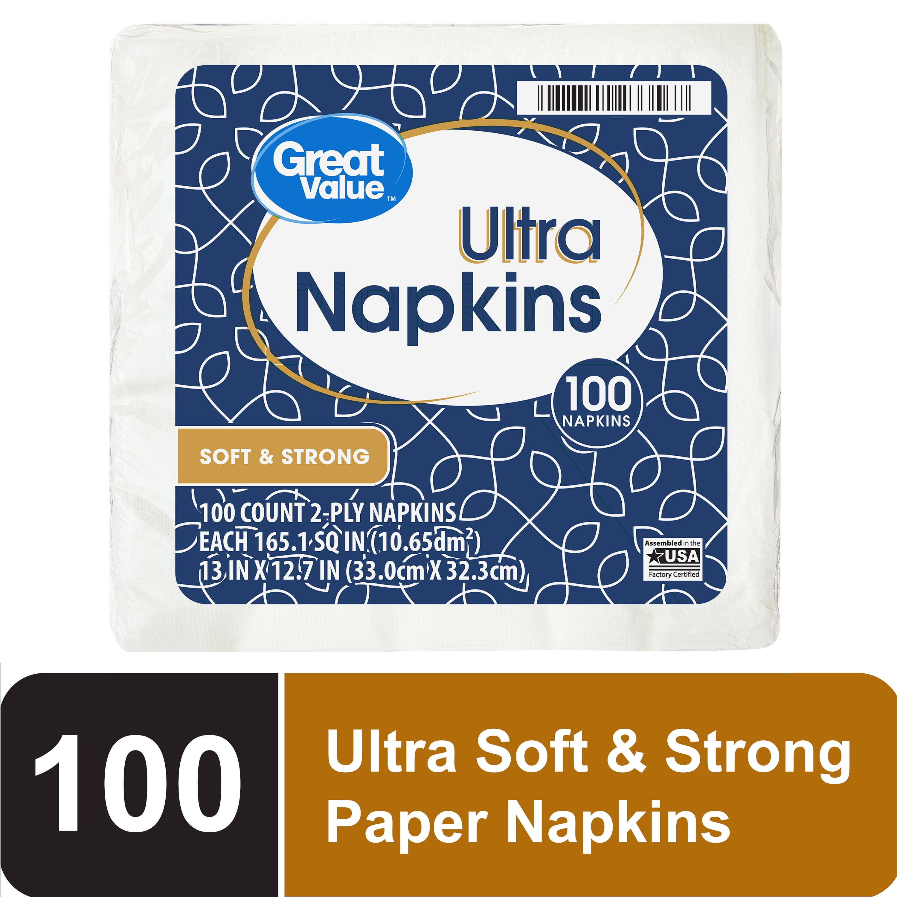 Great Value Ultra Paper Napkins, White, 100 Count - Walmart.com