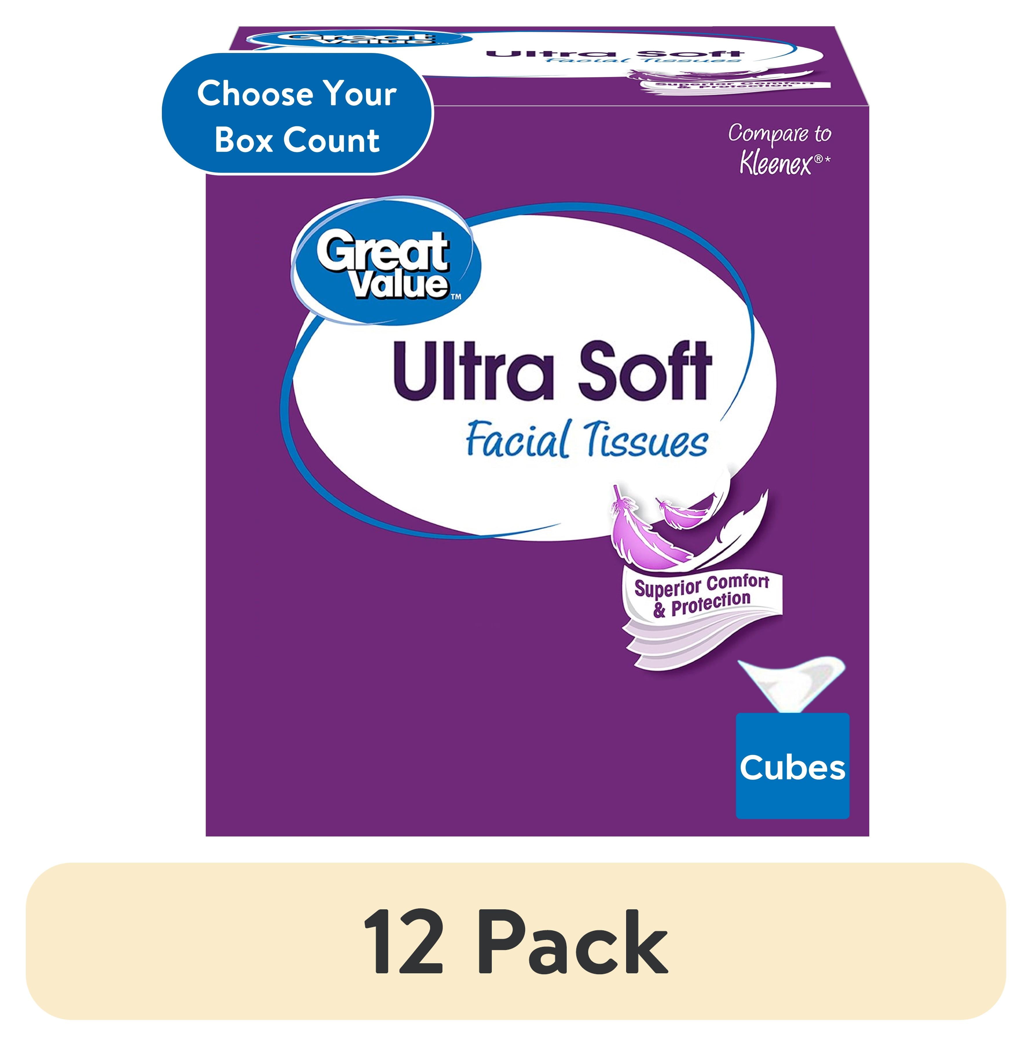 (12 pack) Great Value Ultra Soft Facial Tissues, 1 Cube Carton, 75 ...