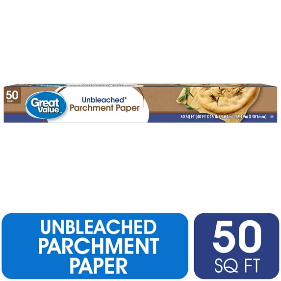 Great Value Unbleached Parchment Paper Roll, 50 Sq ft, 15 W x 40’ L ...