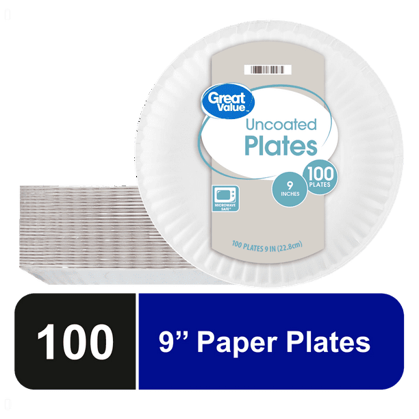 Great Value Uncoated Paper Plates, 9", 100ct - Walmart Business Supplies