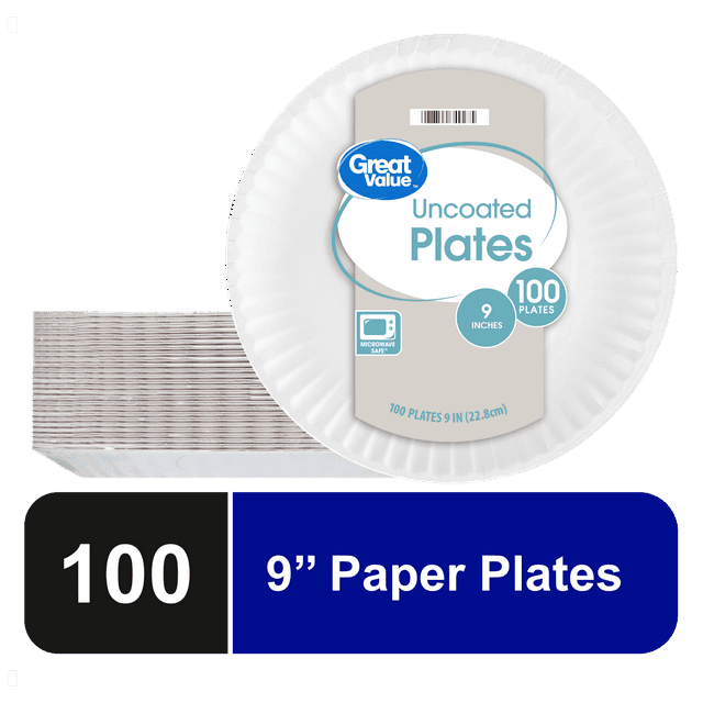 Great Value Uncoated Paper Plates, 9", 100ct - Walmart.com