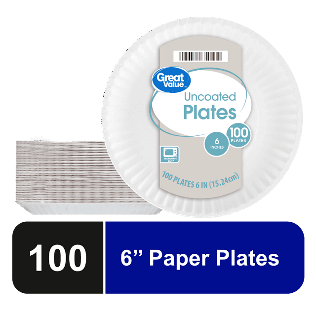 Great Value Uncoated Paper Plates, 6", 100ct - Walmart.com