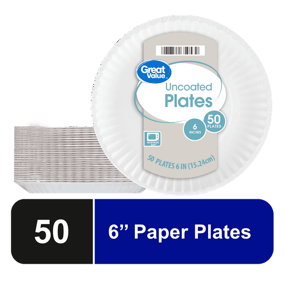 Great Value Uncoated 6 Inch Round Disposable Paper Plates 50 Count ...