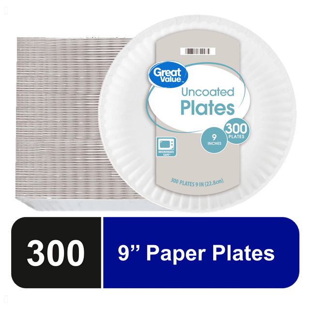 Great Value Uncoated Paper Plates, 9 Inch, White, 300 Count - Walmart.com