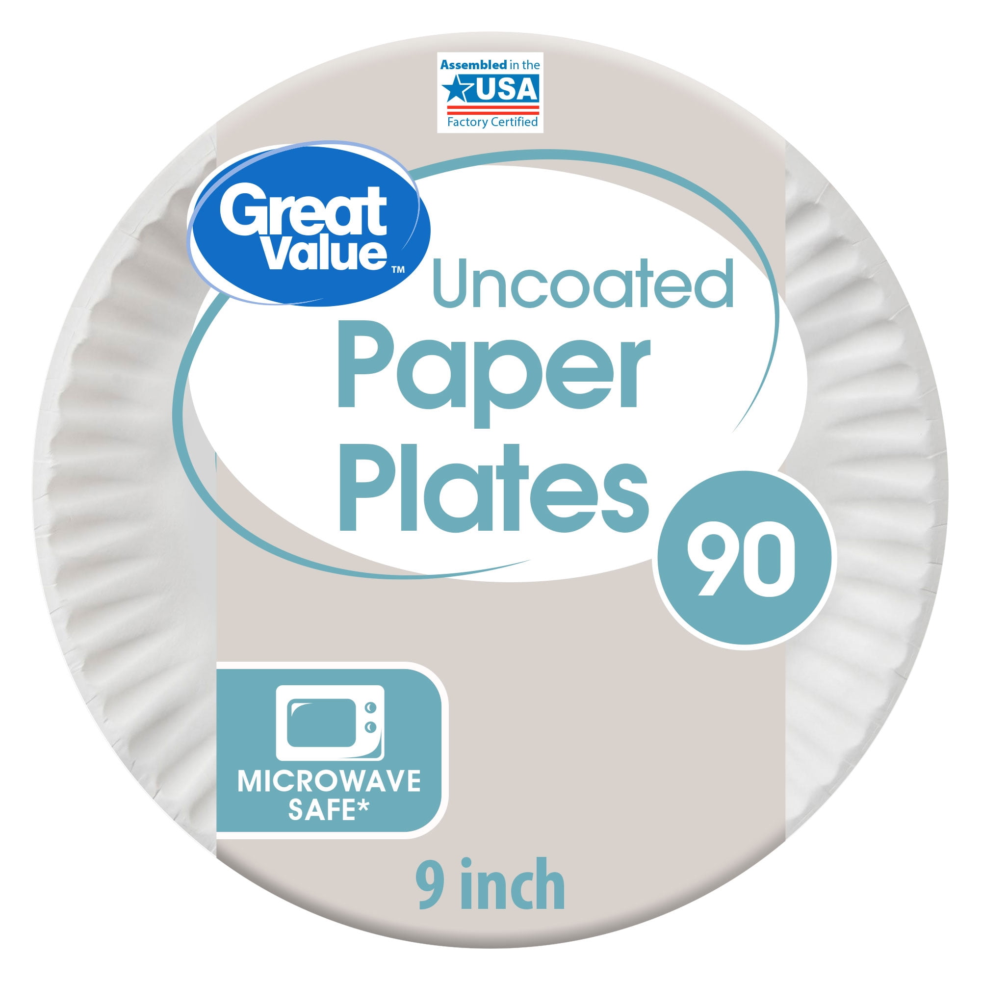 Great Value Uncoated Paper Plates, 9", 90 Count - Walmart.com