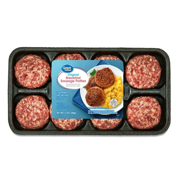 Great Value Uncooked Original Breakfast Pork Sausage Patties, 12 oz ...
