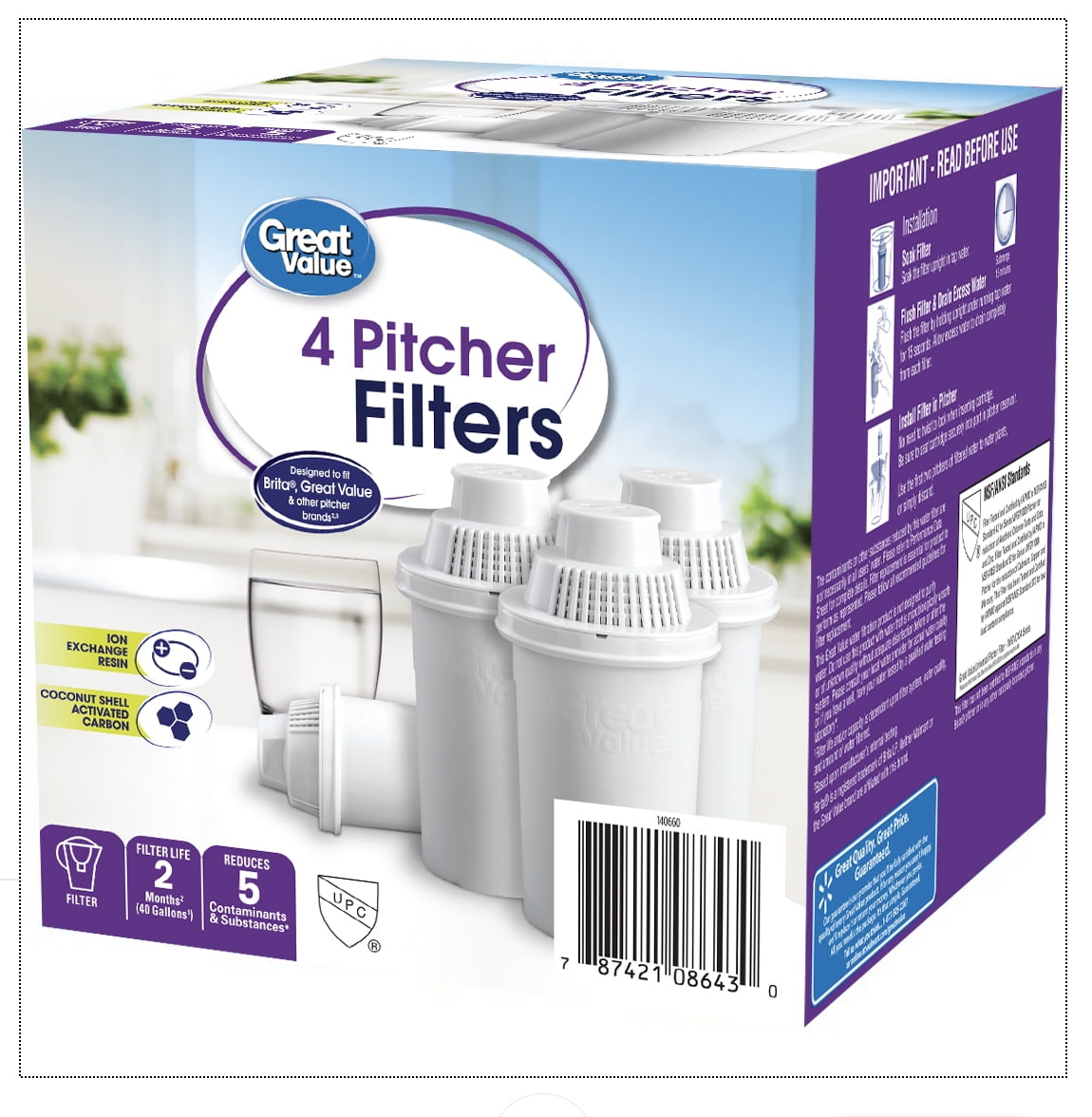 Great Value Universal Pitcher Replacement Filter, 4 Pack - Walmart.com