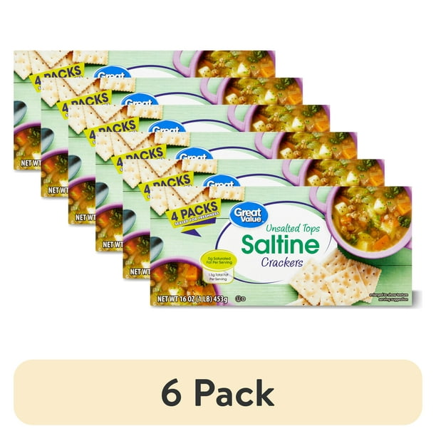 (6 pack) Great Value Unsalted Tops Saltine Crackers, 16 oz, 4 Count ...