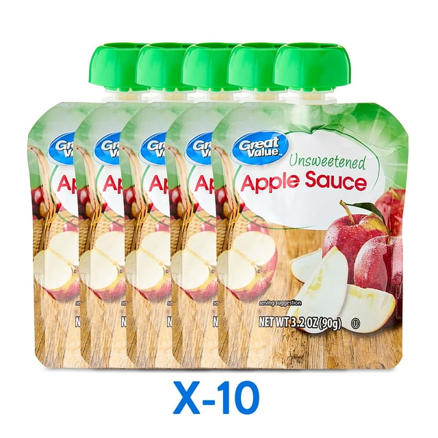 Great Value Unsweetened Apple Sauce Pouches, 3.2 oz, 50 Count - Walmart.com