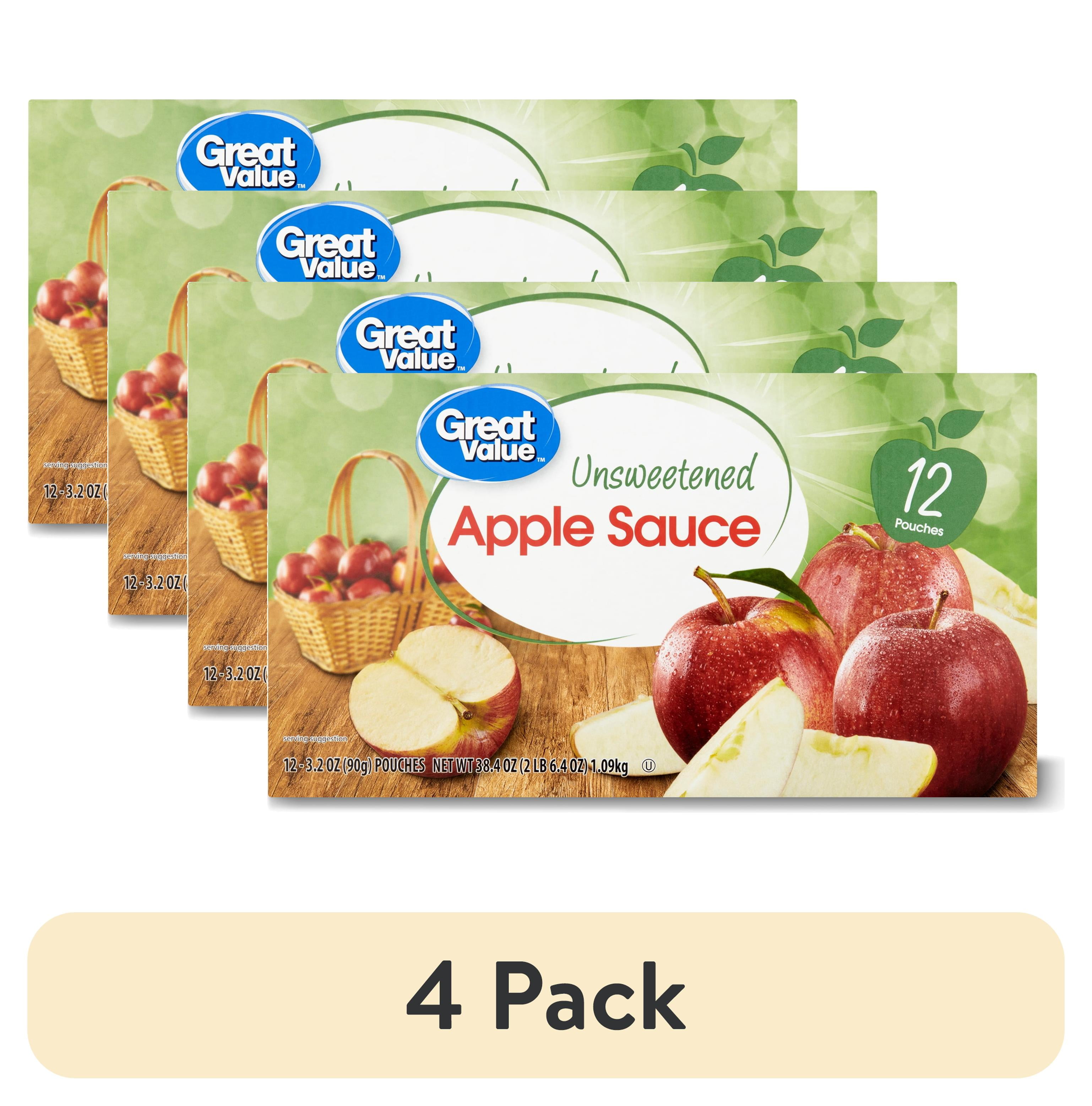 (4 pack) Great Value Unsweetened Applesauce, 3.2 oz, 12 Pouches - Walmart.com