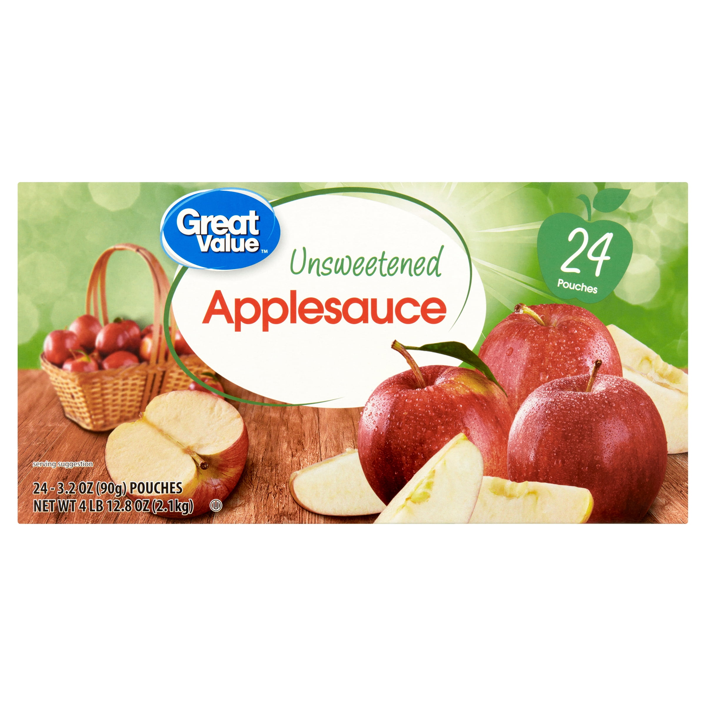 Great Value Unsweetened Applesauce, 3.2 oz, 24 Pouches - Walmart.com