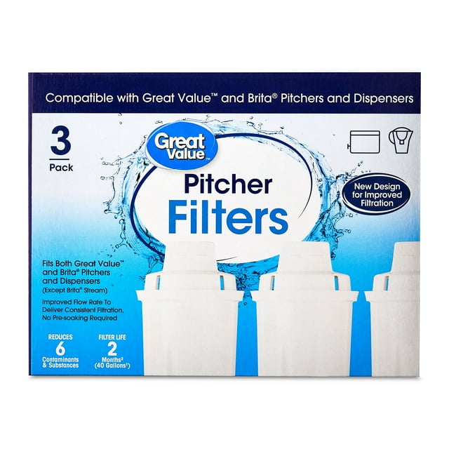 Great Value Water Filters, Fits Great Value & Brita Pitchers ...