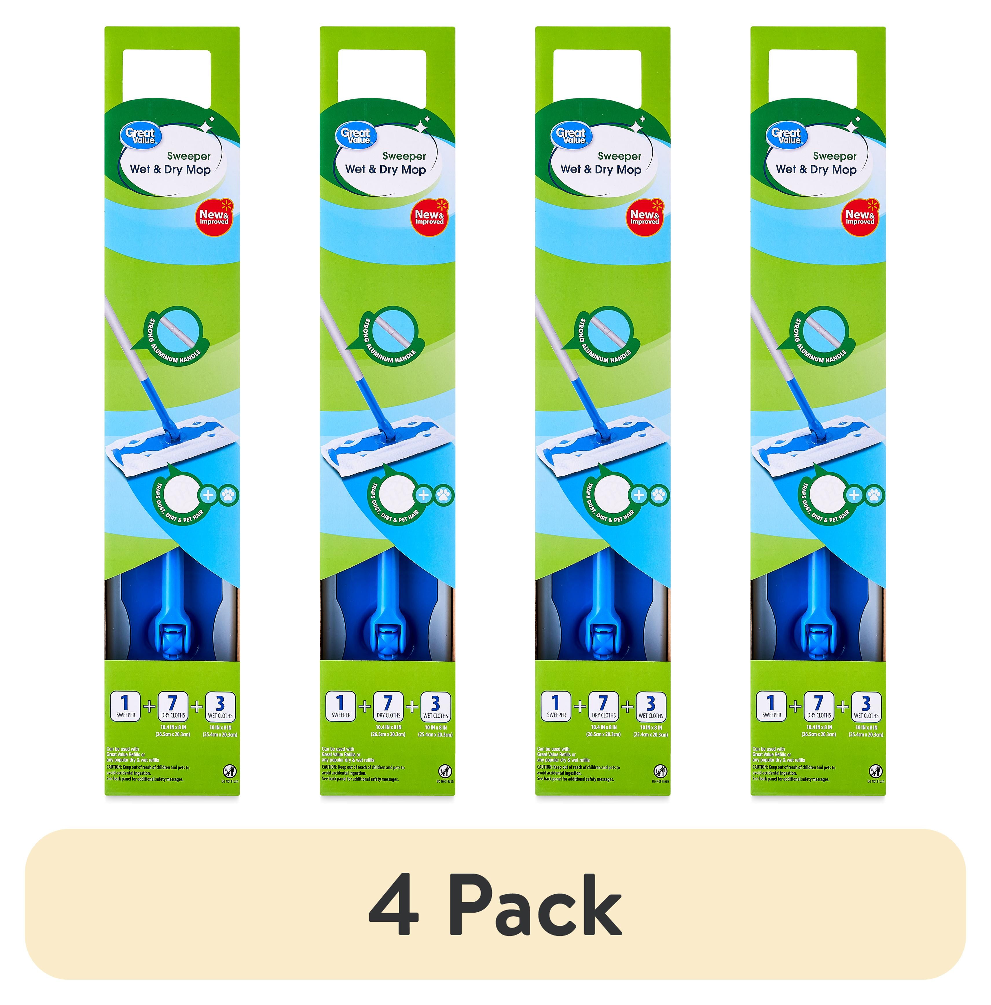 (4 pack) Great Value Wet & Dry Mop Sweeper Kit, (1 Mop Kit, 10 Pad ...