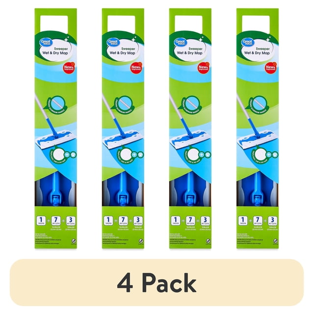 (4 pack) Great Value Wet & Dry Mop Sweeper Kit, (1 Mop Kit, 10 Pad ...