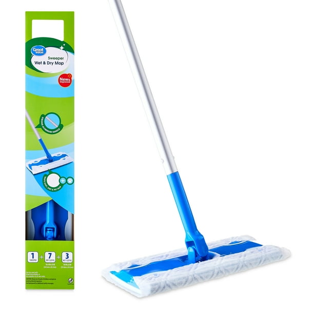 Great Value Wet & Dry Mop Sweeper Kit, (1 Mop Kit, 10 Pad Refills ...