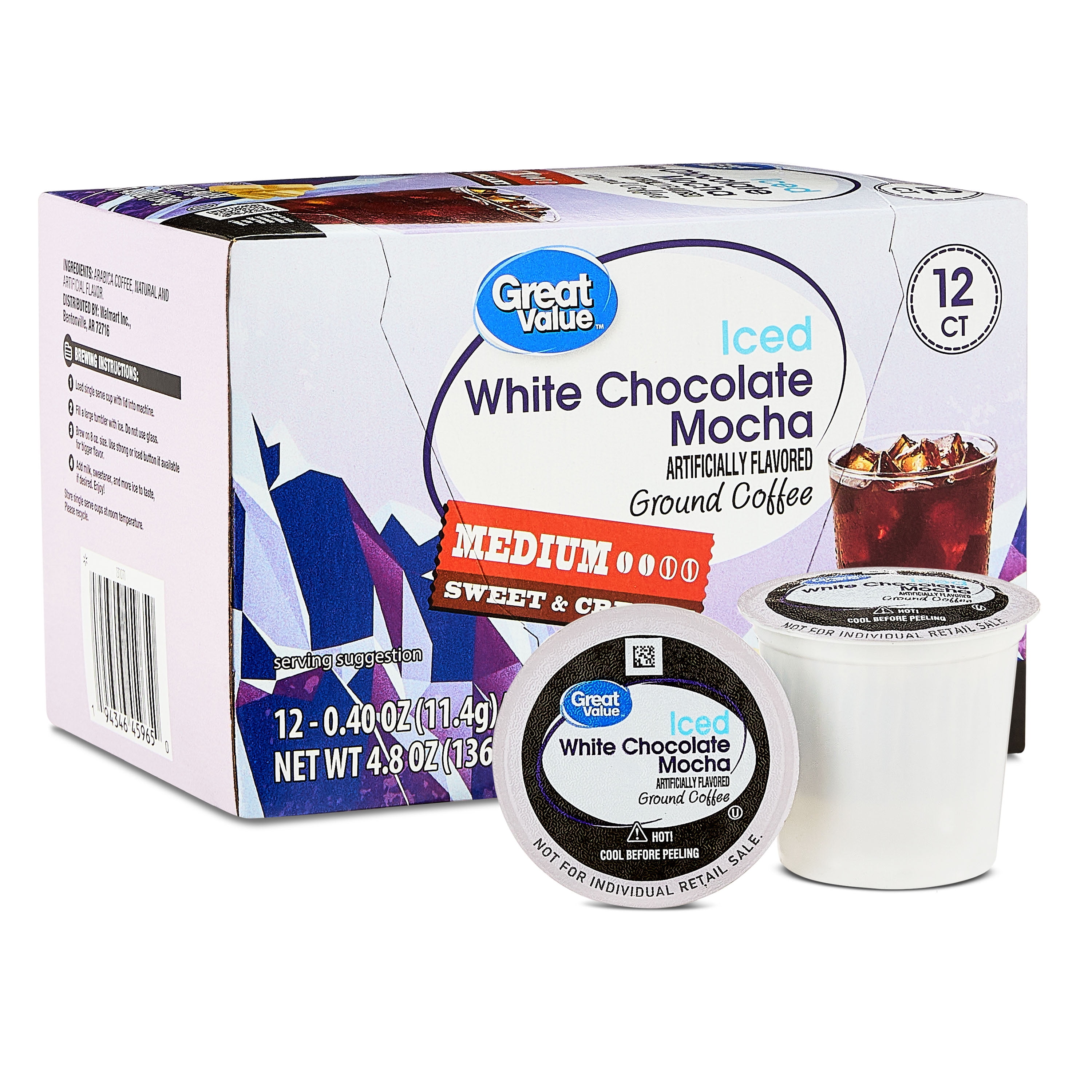 Great Value Iced White Chocolate Mocha Medium Roast Ground Coffee Pods ...