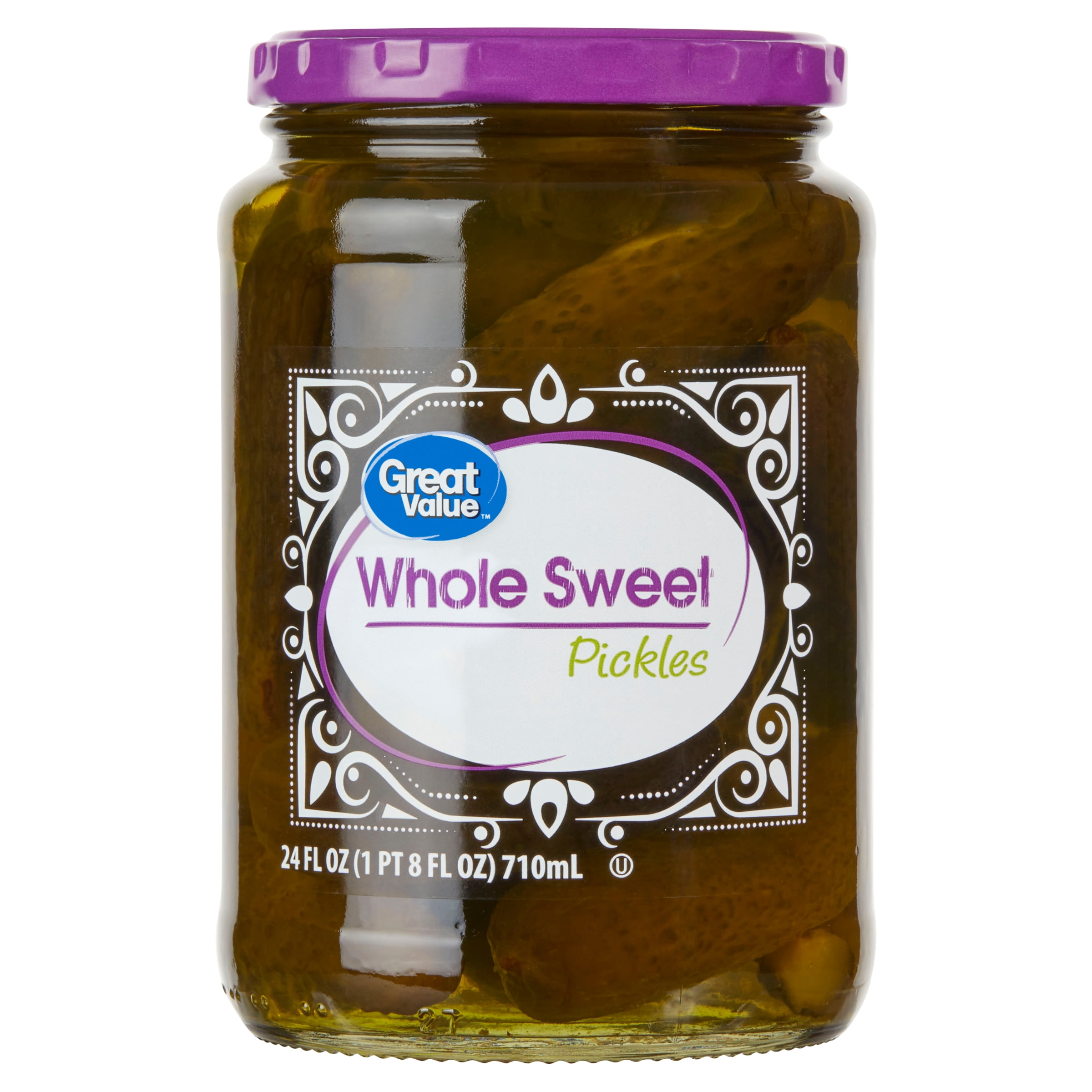 Great Value Whole Sweet Pickles 24 fl oz Crunchy Tangy and Sweet in a ...