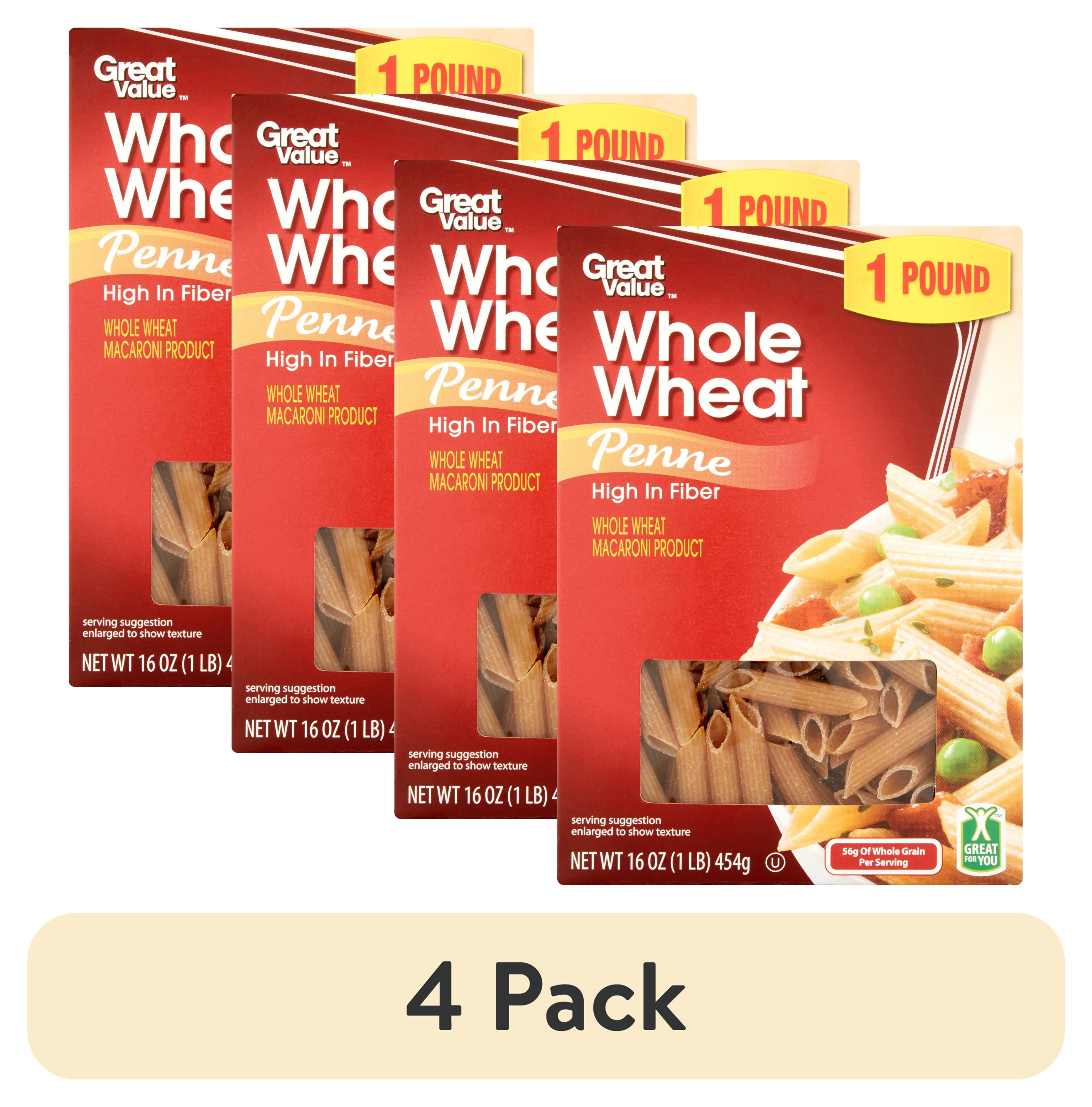 (4 pack) Great Value Whole Wheat Penne, 16 oz Shelf Stable - Walmart.com