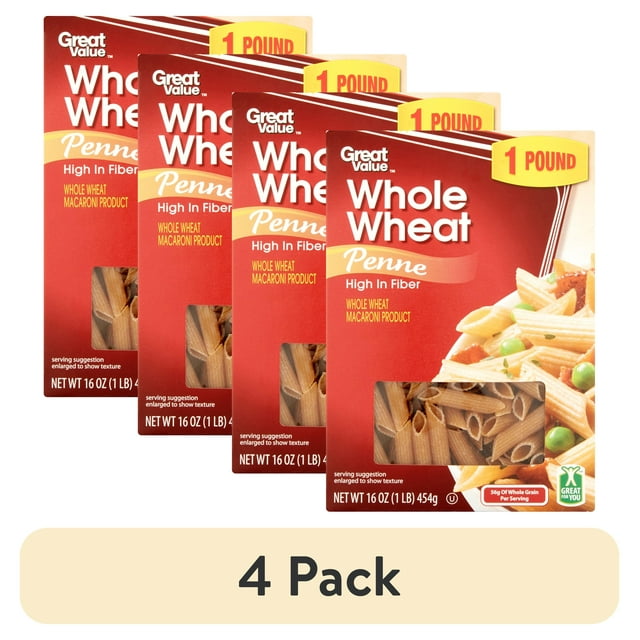 (4 pack) Great Value Whole Wheat Penne, 16 oz - Walmart.com