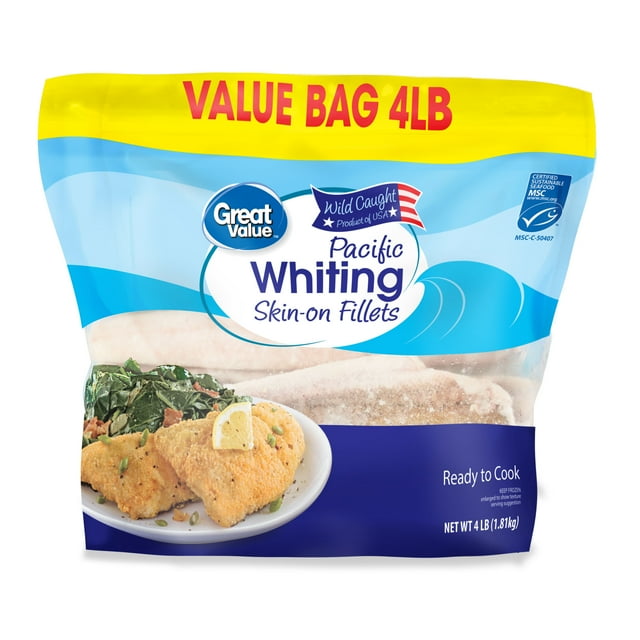 Great Value Wild Caught Pacific Whiting Fillets, Skin-on, Value Bag, 4 ...