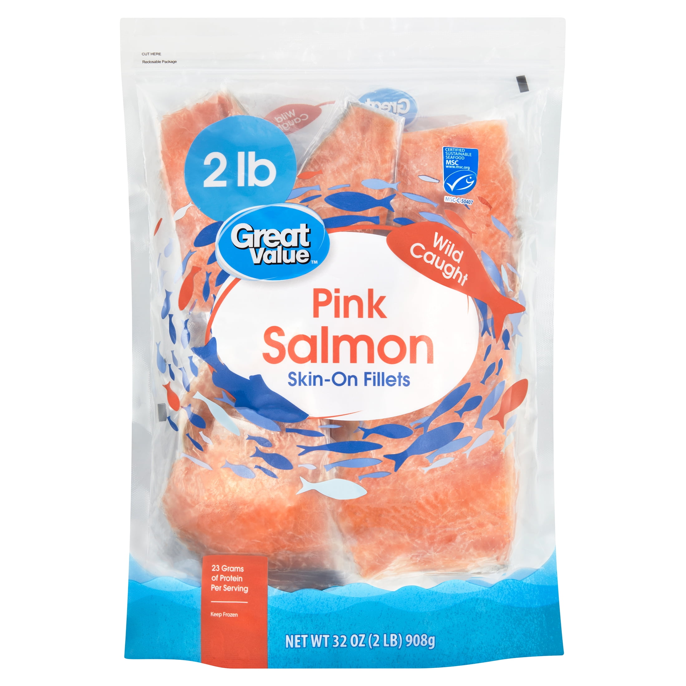 Great Value Wild Caught Pink Salmon Fillets 2 lb Skin-On Frozen with ...