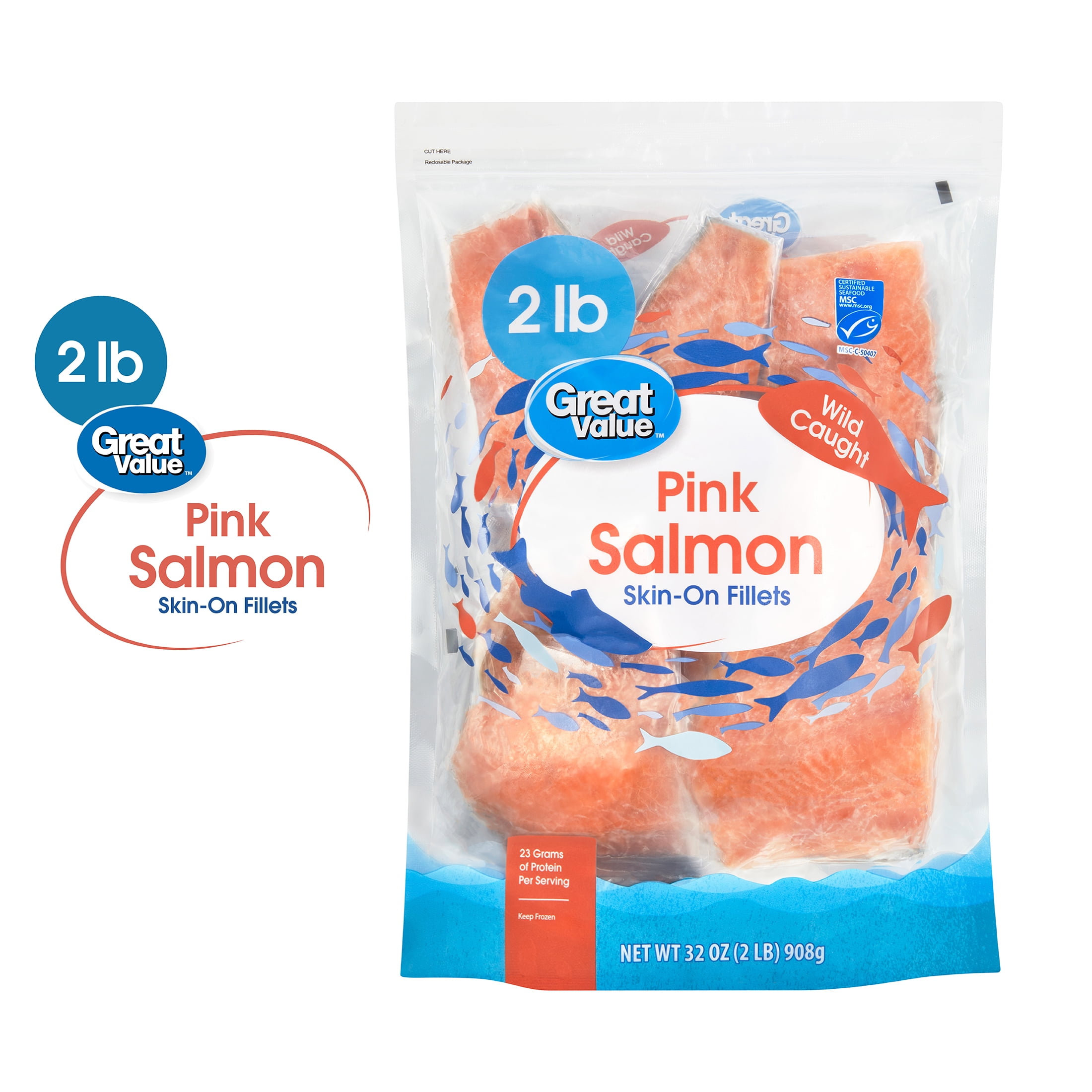 Great Value Wild Caught Pink Salmon Fillets 2 lb Skin-On Frozen with ...