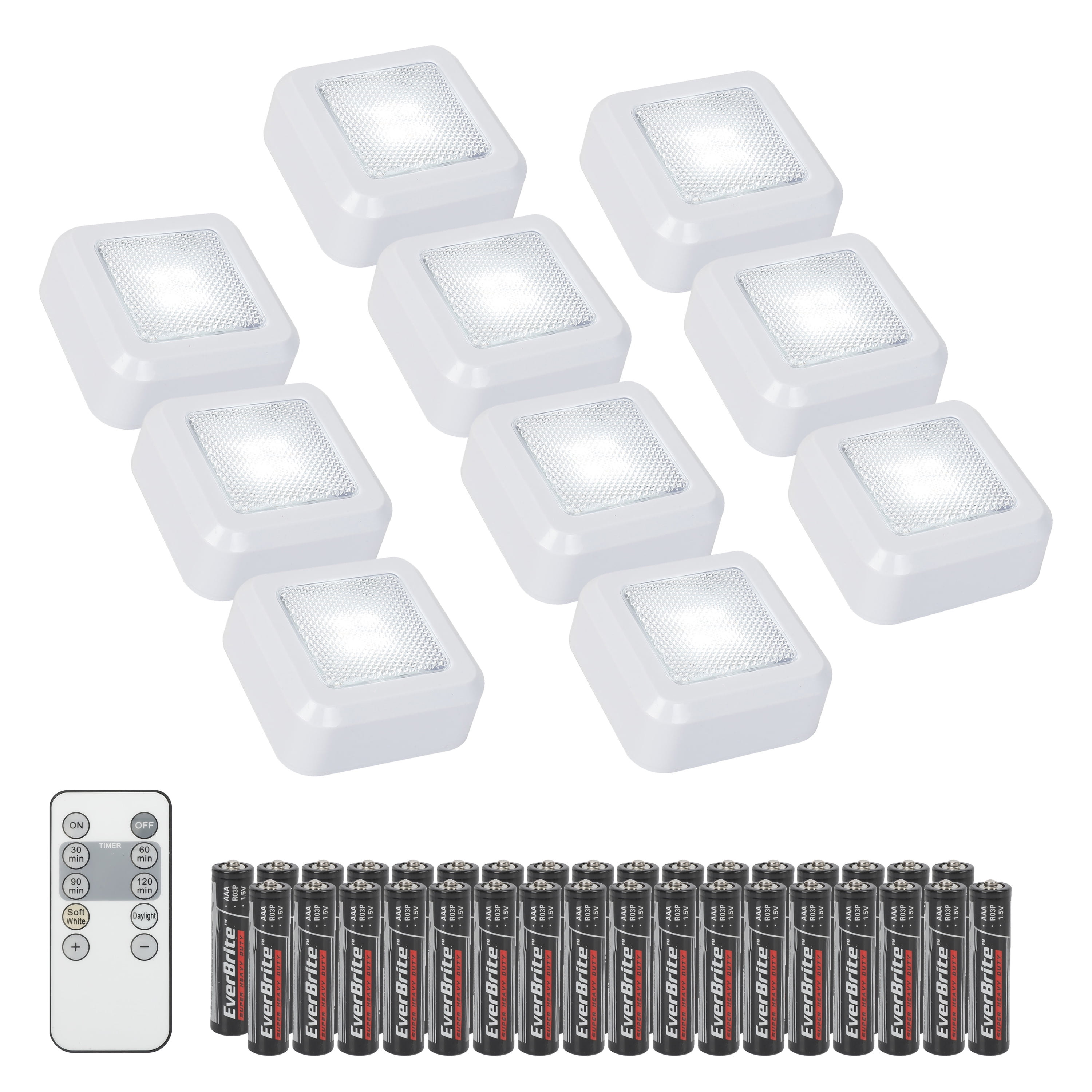 Great Value Wireless LED Puck Lights with Remote, 10-pack, 100 Lumens ...