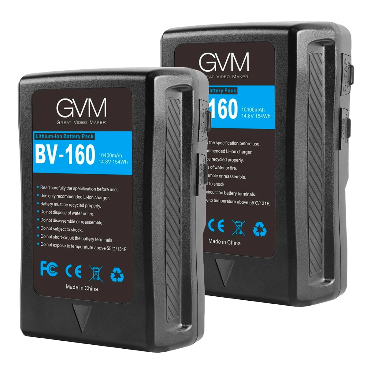 Great Video Maker BV-160 160Wh 14.8V 10400mAh Lithium-Ion V-Mount Battery with D-Tap and DC ...