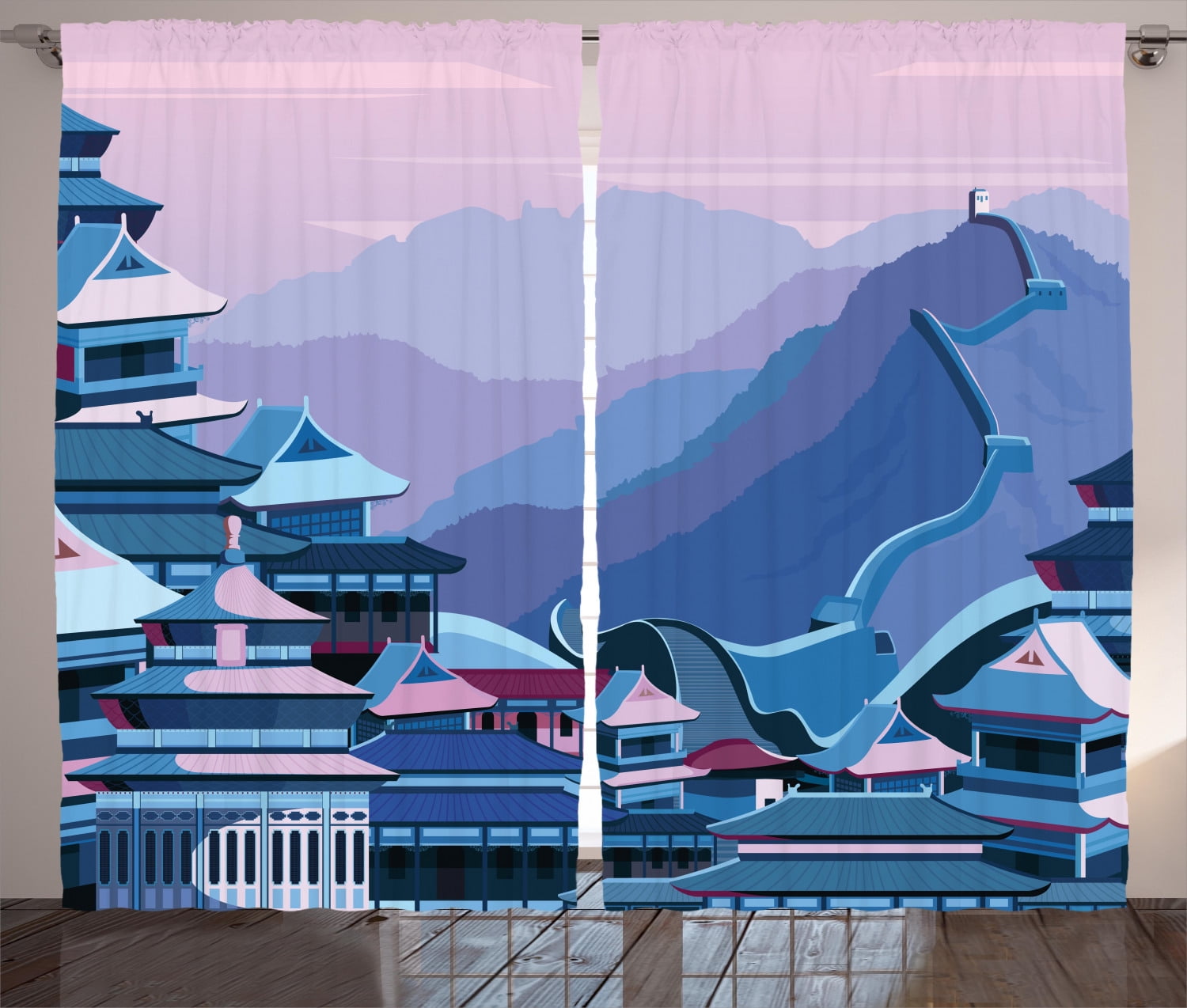 Ambesonne Digital Curtains 2 Panel Set, Future Effect, 108" x 90", Navy ...