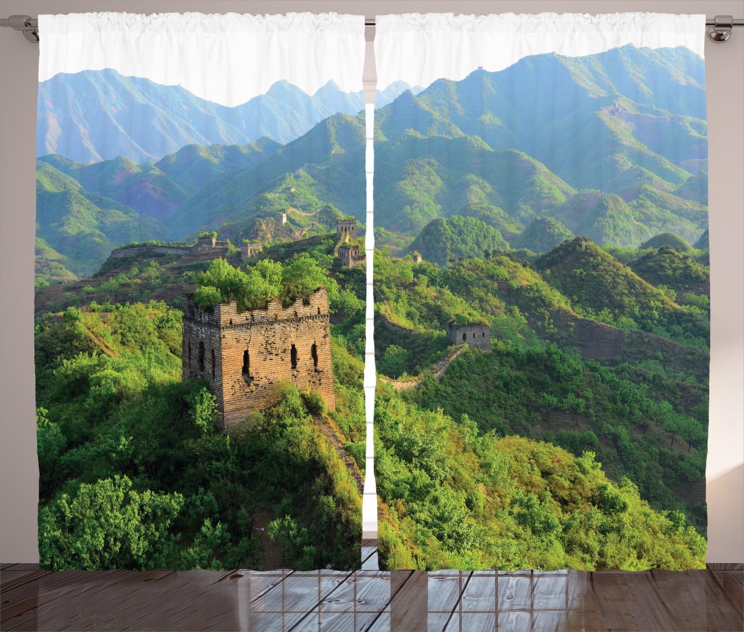 Great Wall of China Curtains 2 Panels Set, Idyllic Aerial View of Historical Construction ...