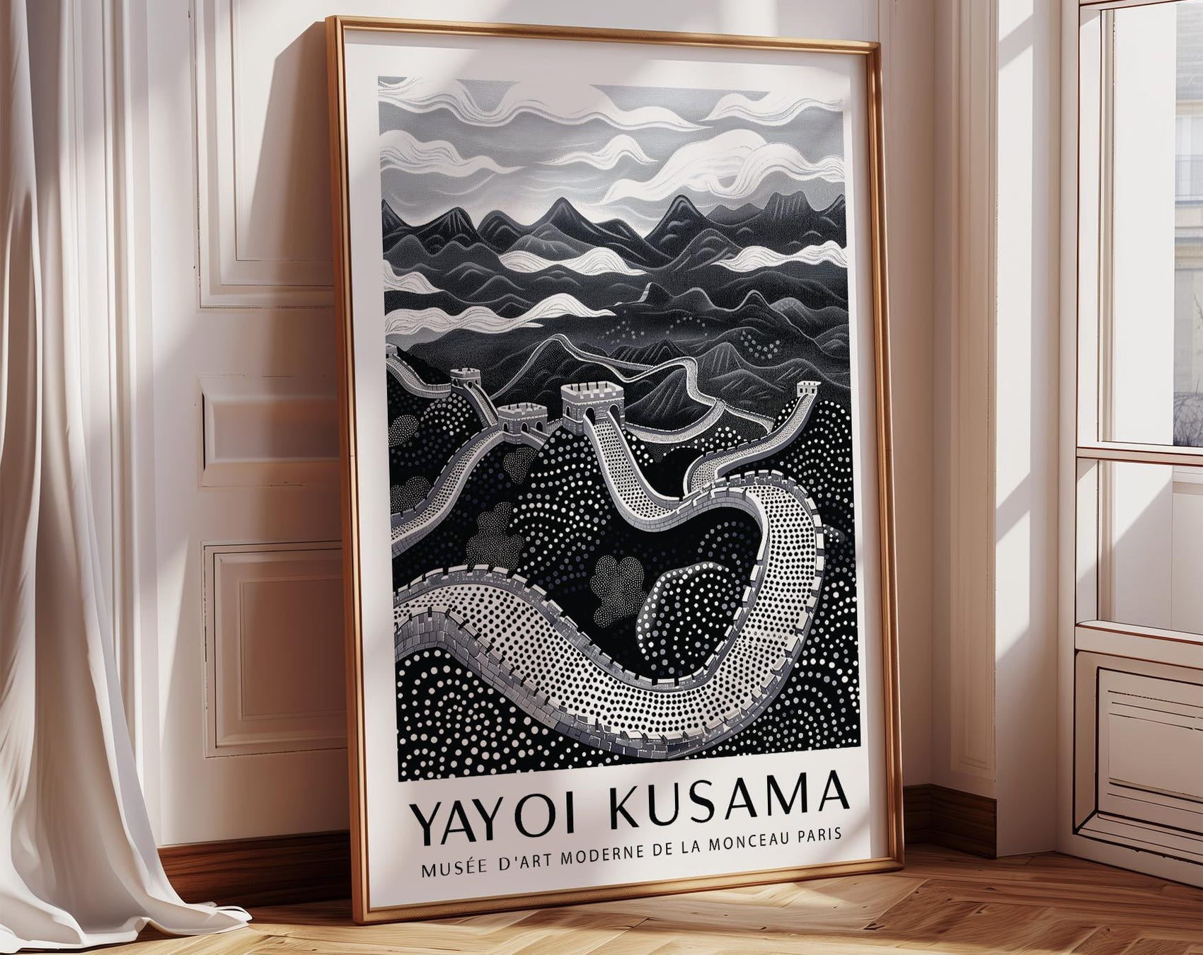 Great Wall of China Surreal Wall Art | Black & White Abstract Landscape Print Yayoi Kusama ...