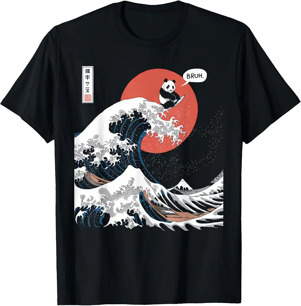 Great Wave Bruh Panda Surfing Japanese Meme Art Graphic Unisex T-Shirt ...