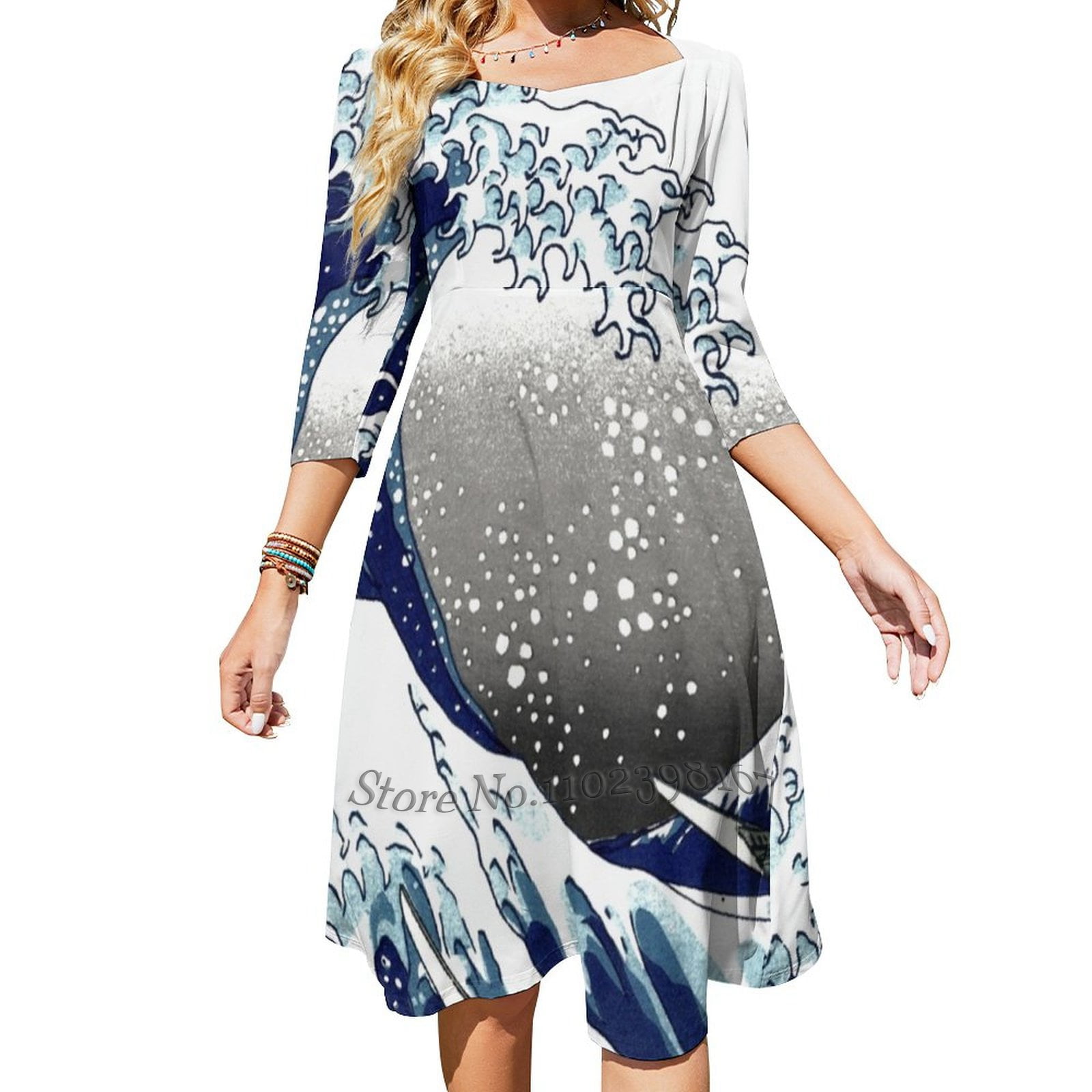 Great Wave Hokusai Sweetheart Knot Flared Dress Fashion Design Large ...
