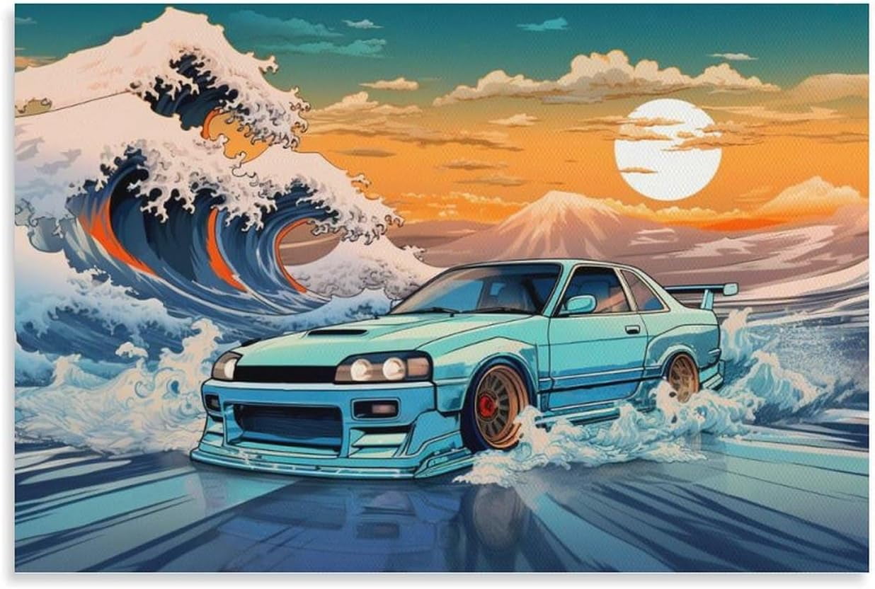 Great Wave Japanese Car Jdm Ocean Sunset Car Posters for Bedroom Car ...