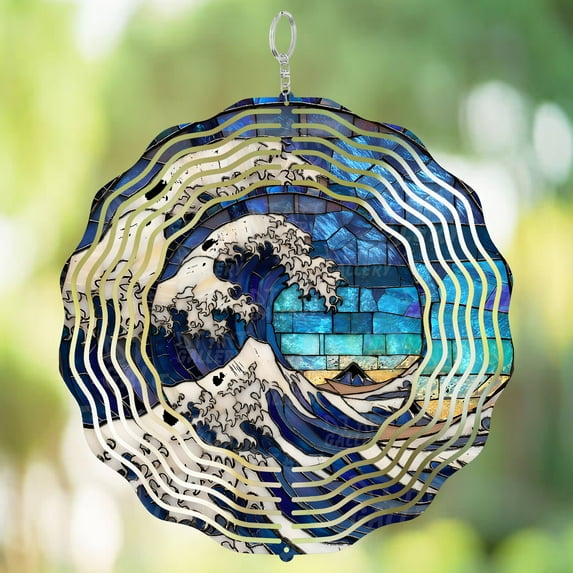 Great Wave Japanese Ocean 3D Wind Spinner Sublimation Stainless Steel ...
