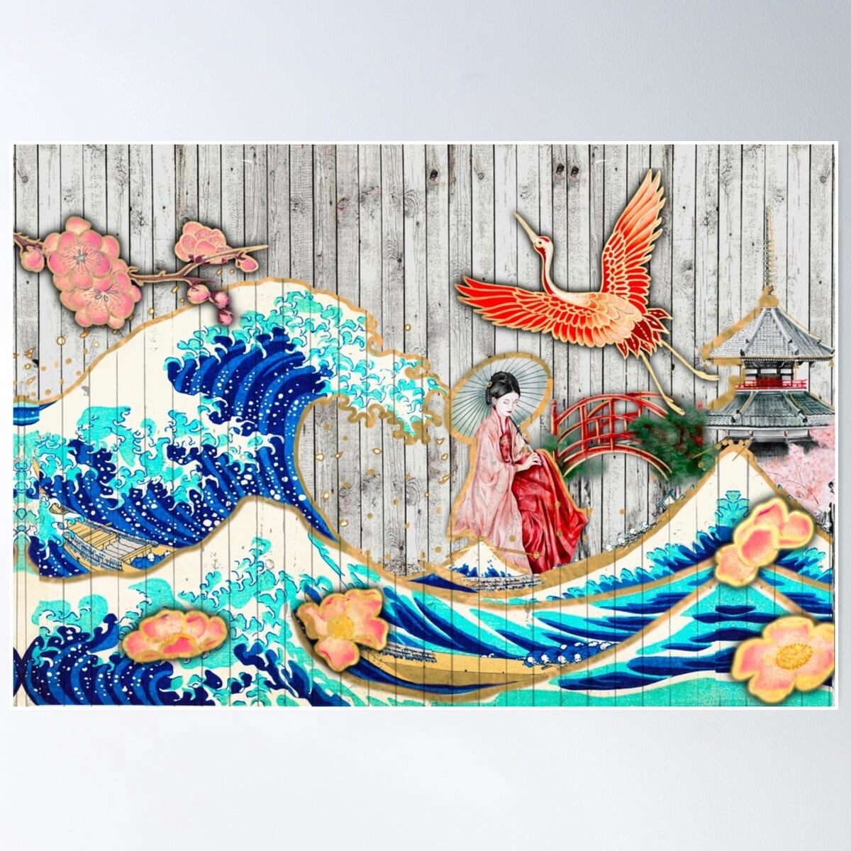 Great Wave Off Kanagawa Japanese Remix Poster Wall Art, Modern Wall ...