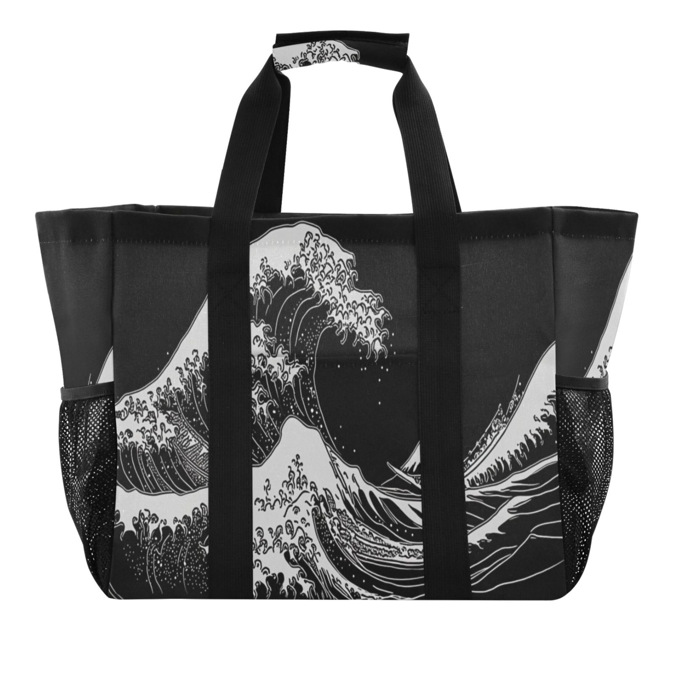 Great Wave Off Kanagawa Reusable Grocery Bags with Handle Side Pocket ...