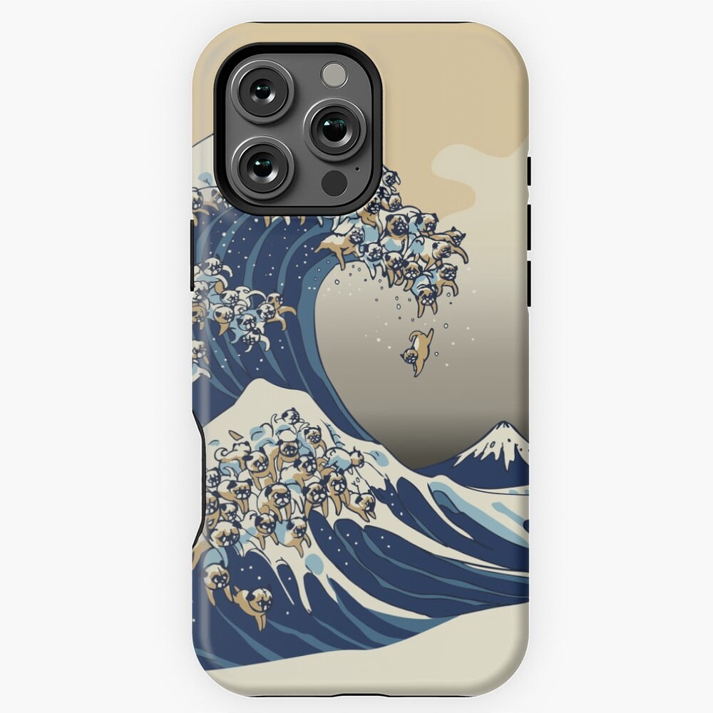 Great Wave Pugs Funny Art Protective and Compatible iPhone 11-17 Pro ...