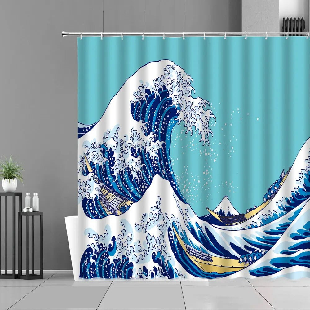 Great Wave Shower Curtains Sea Waves Pattern Landscape Decor Waterproof ...