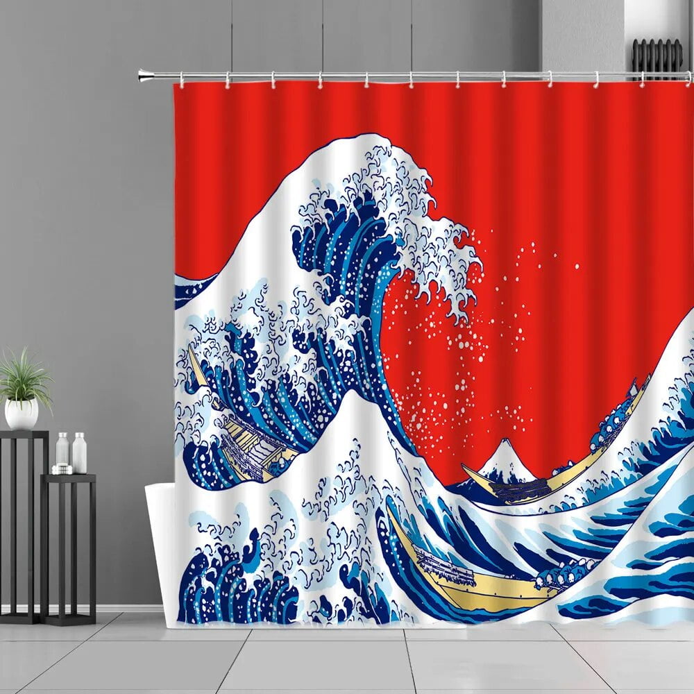 Great Wave Shower Curtains Sea Waves Pattern Landscape Decor Waterproof ...