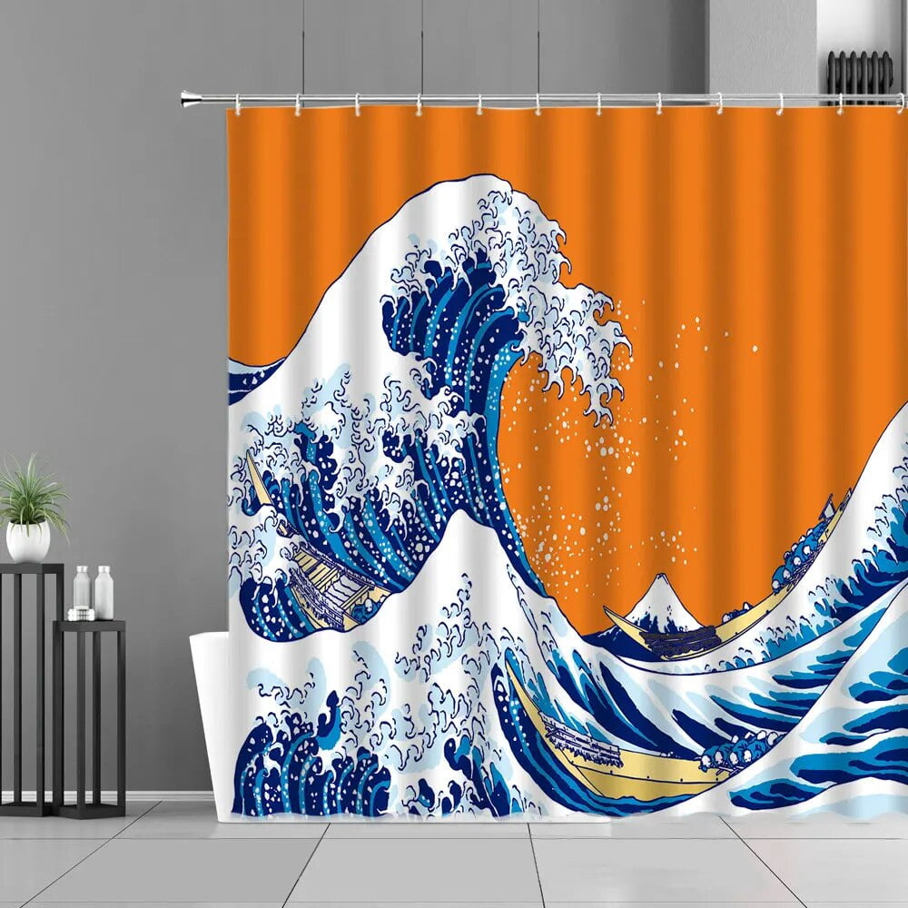 Great Wave Shower Curtains Sea Waves Pattern Landscape Decor Waterproof ...
