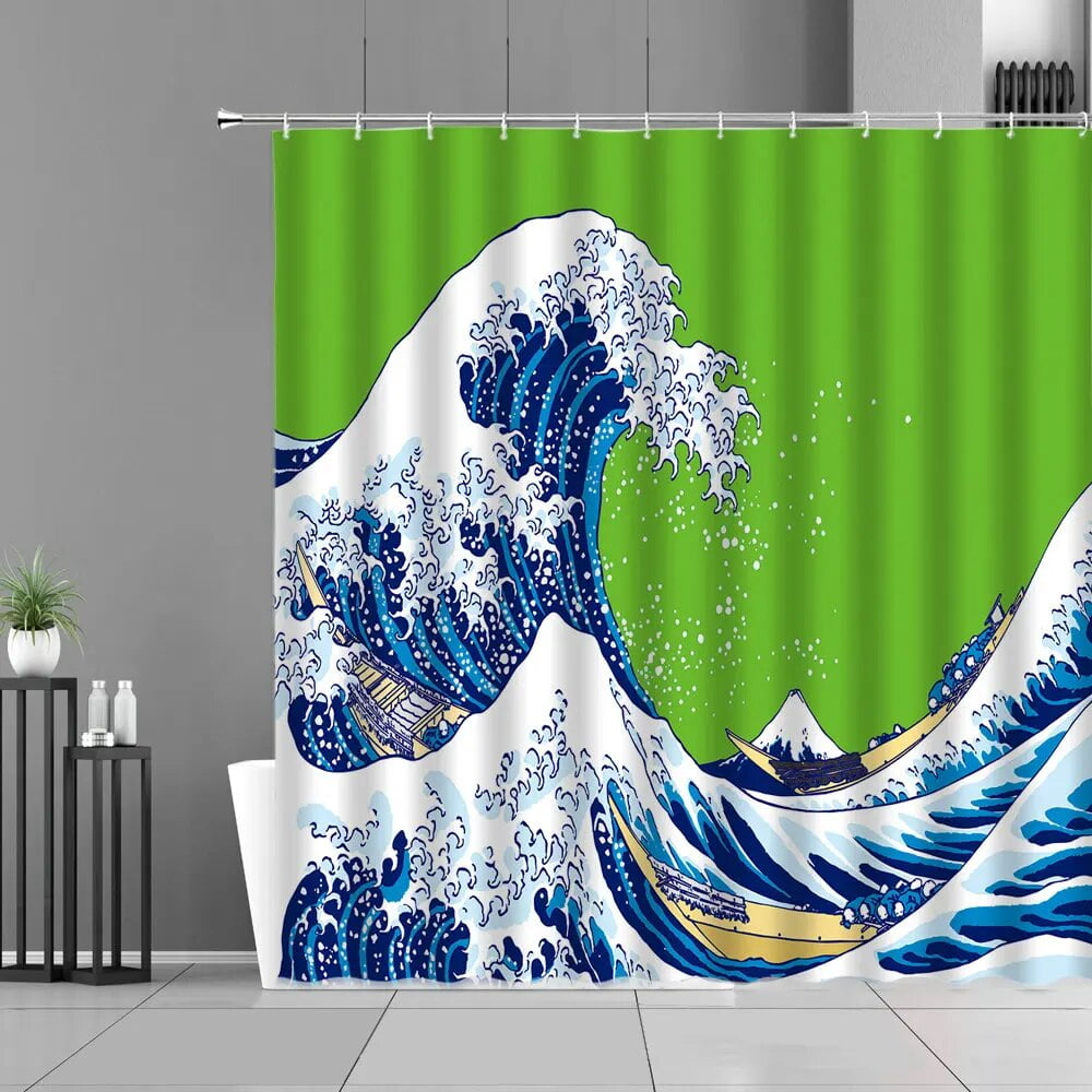 Great Wave Shower Curtains Sea Waves Pattern Landscape Decor Waterproof ...