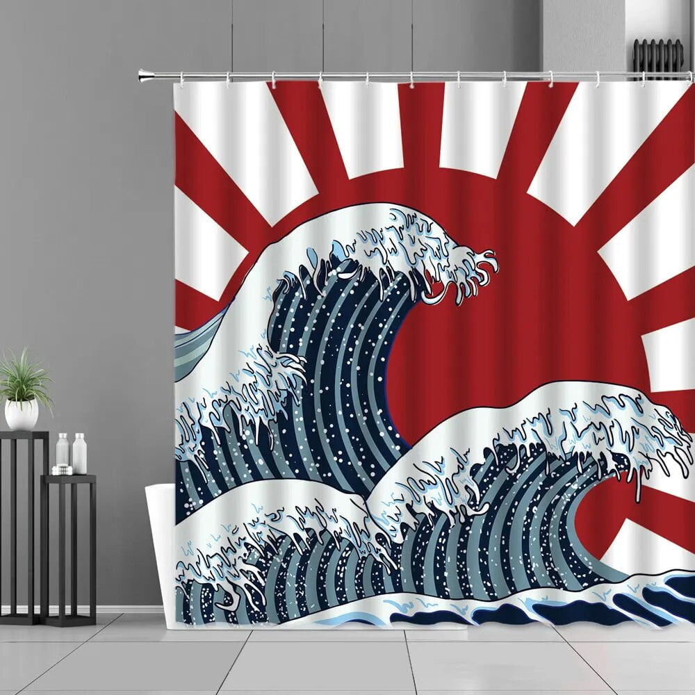 Great Wave Shower Curtains Sea Waves Pattern Landscape Decor Waterproof ...