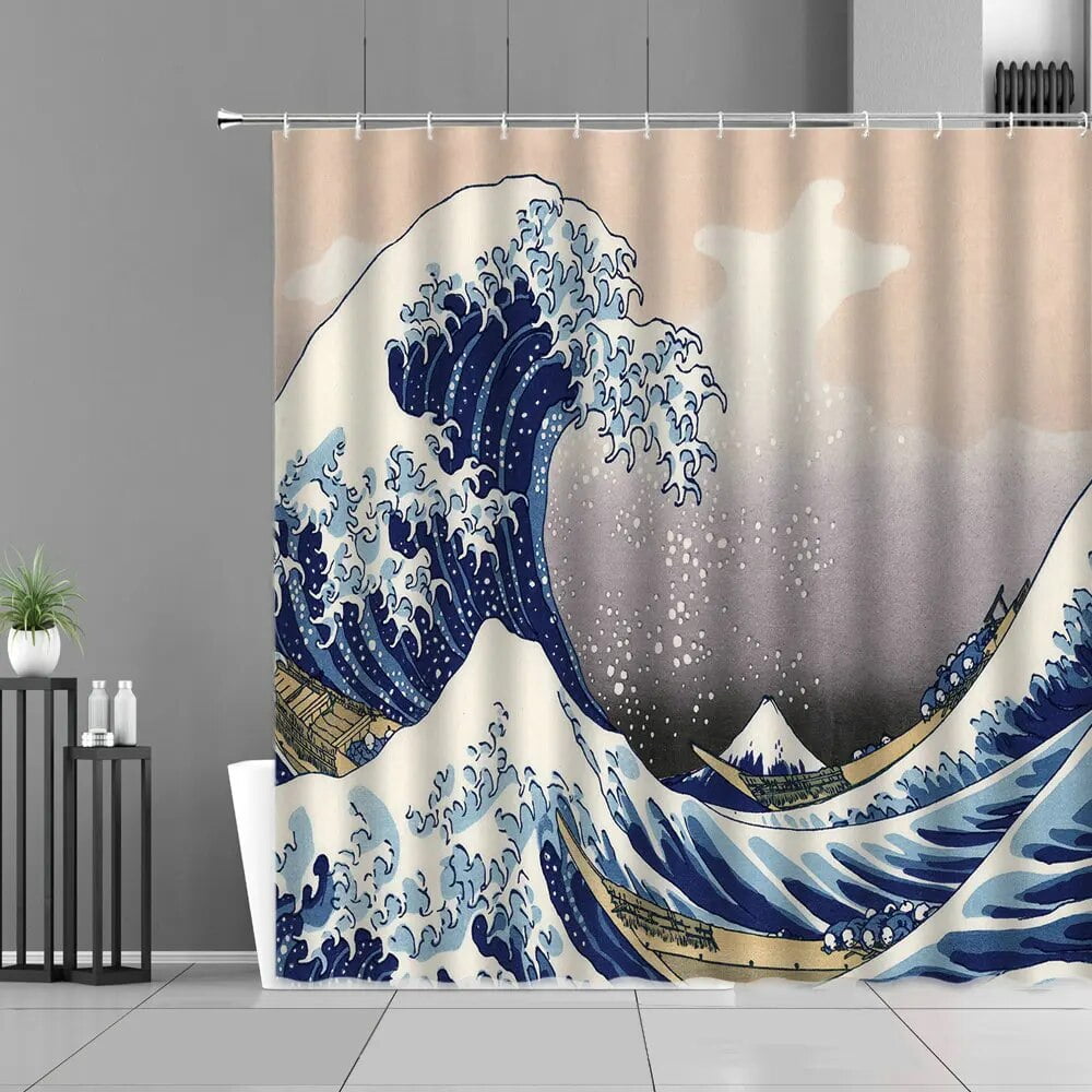 Great Wave Shower Curtains Sea Waves Pattern Landscape Decor Waterproof ...
