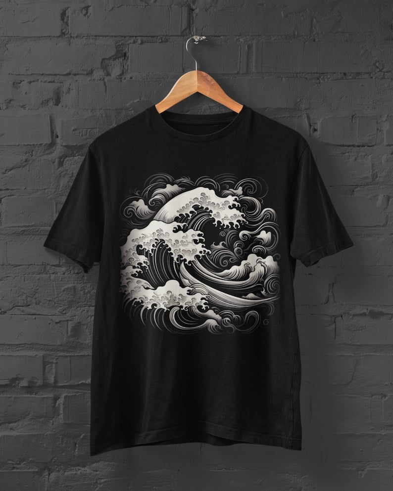 Great Wave T-Shirt Japanese Wave Harajuku Anime Style Kanagawa Print ...