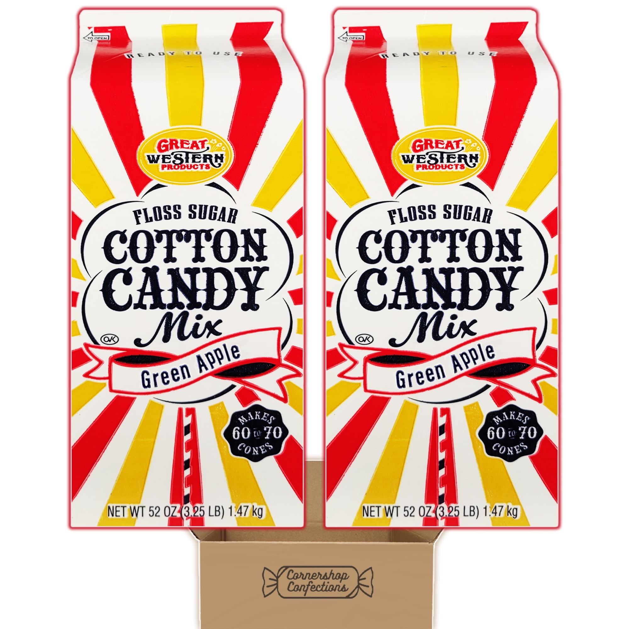 Great Western Floss Sugar Cotton Candy Mix Bundle Pack - Green Apple ...