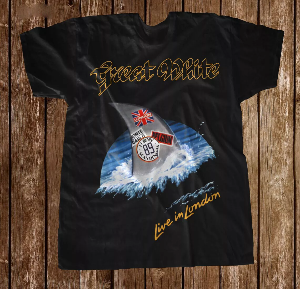 Great White Band Live In London Cotton Unisex Full Size T Black Shirt ...